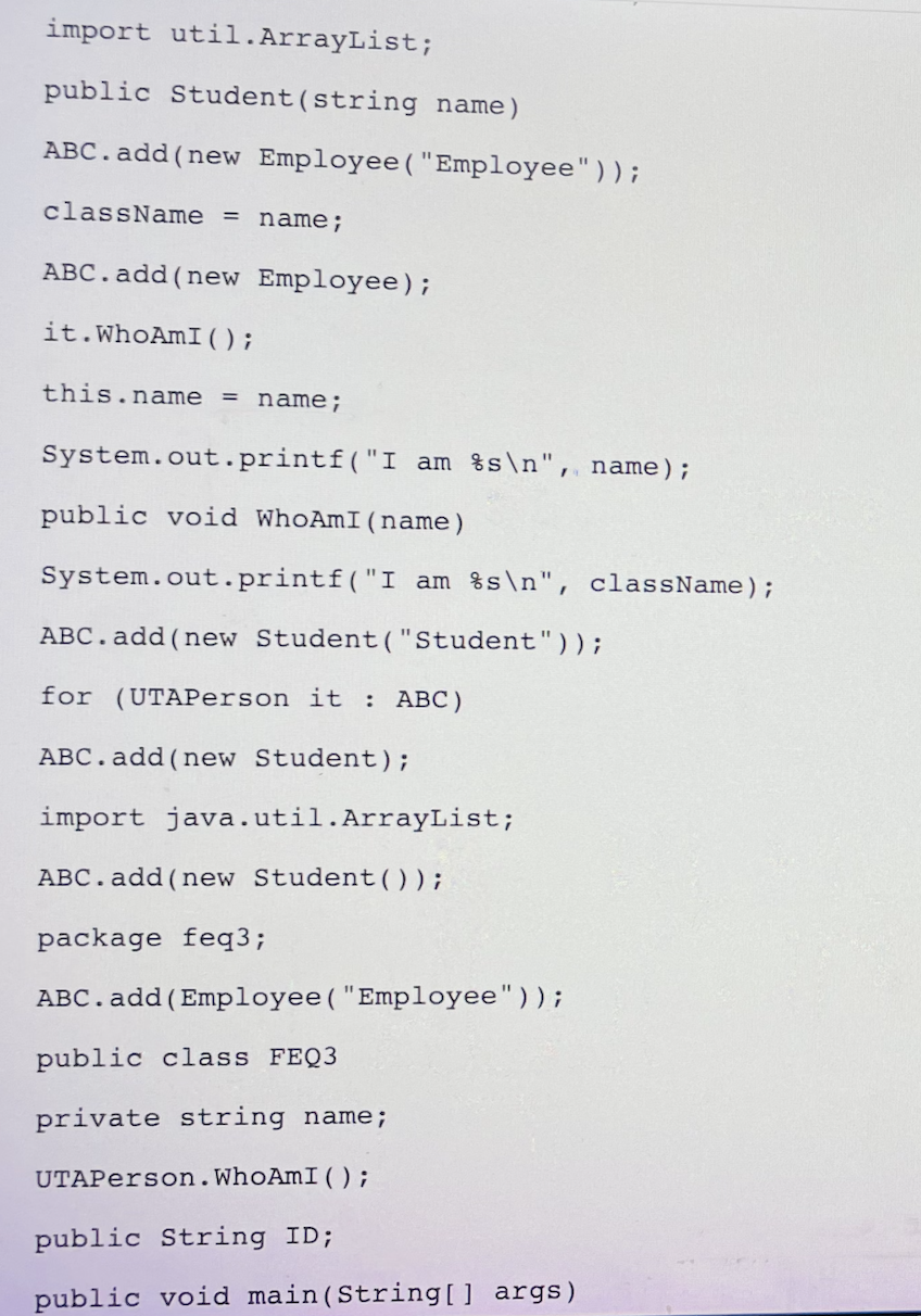 Solved Create superclass UTAPerson with String name and | Chegg.com