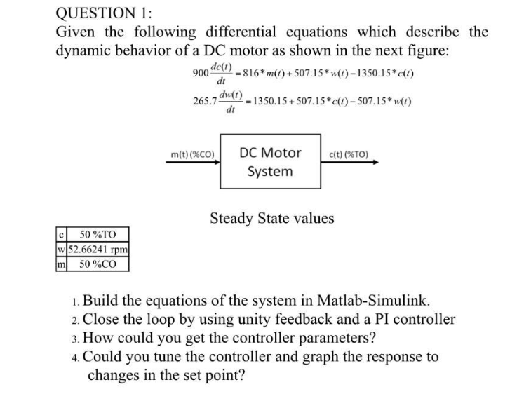 QUESTION 1: Given the following differentia equations | Chegg.com QUESTION 1: Given the following differentia equations | Chegg.com