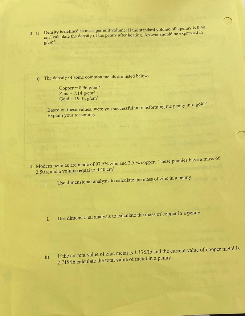 Solved Lab 3 - Physical and Chemical Properties - Gold Penny | Chegg.com