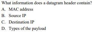 Solved What information does a datagram header contain? A. | Chegg.com