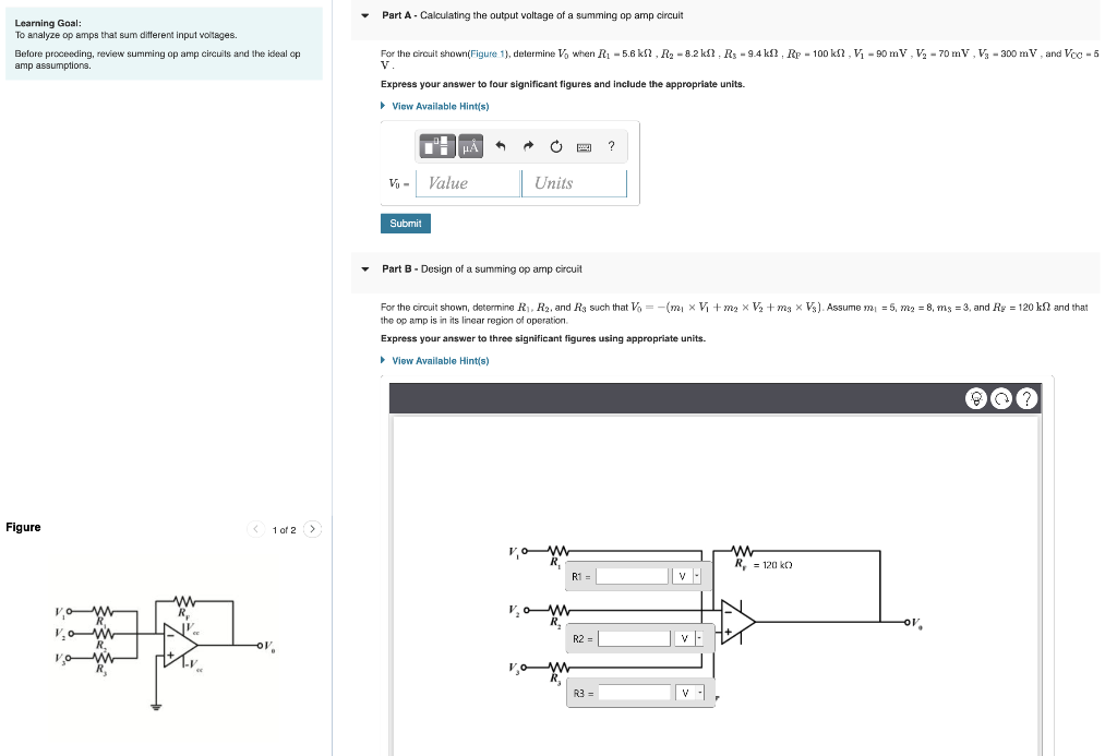 Solved Part A - Calculating the output voltage of a summing | Chegg.com