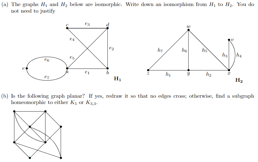 Solved (a) The graphs Hand H, below are isomorphic. Write | Chegg.com