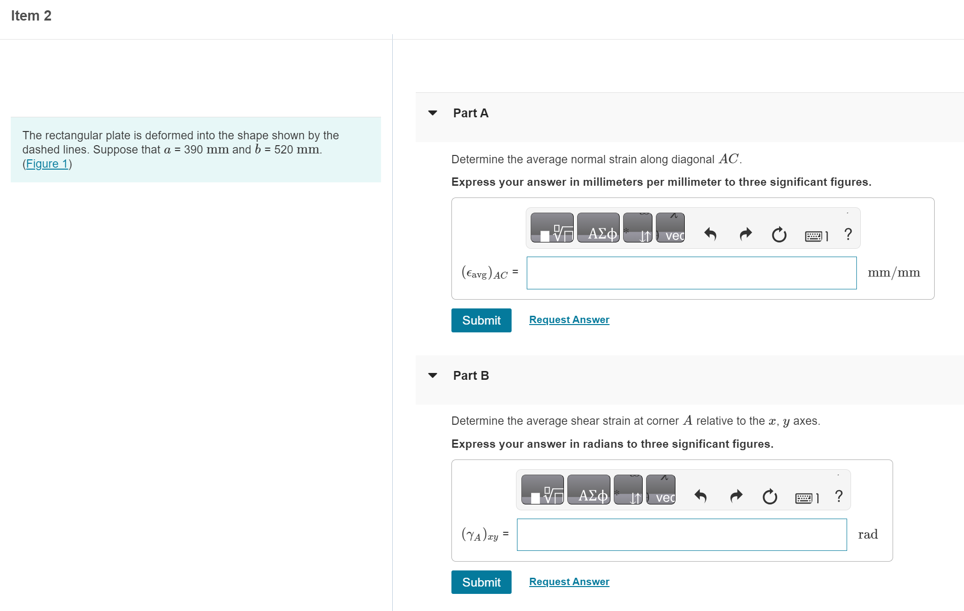 Solved The rectangular plate is ﻿deformed into the shape | Chegg.com