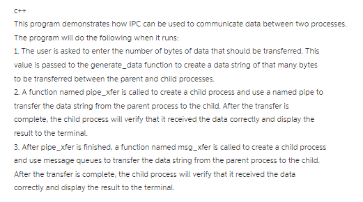 Solved This program demonstrates how IPC can be used to | Chegg.com