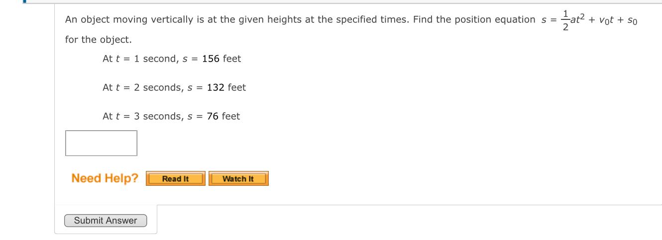 Solved An object moving vertically is at the given heights | Chegg.com