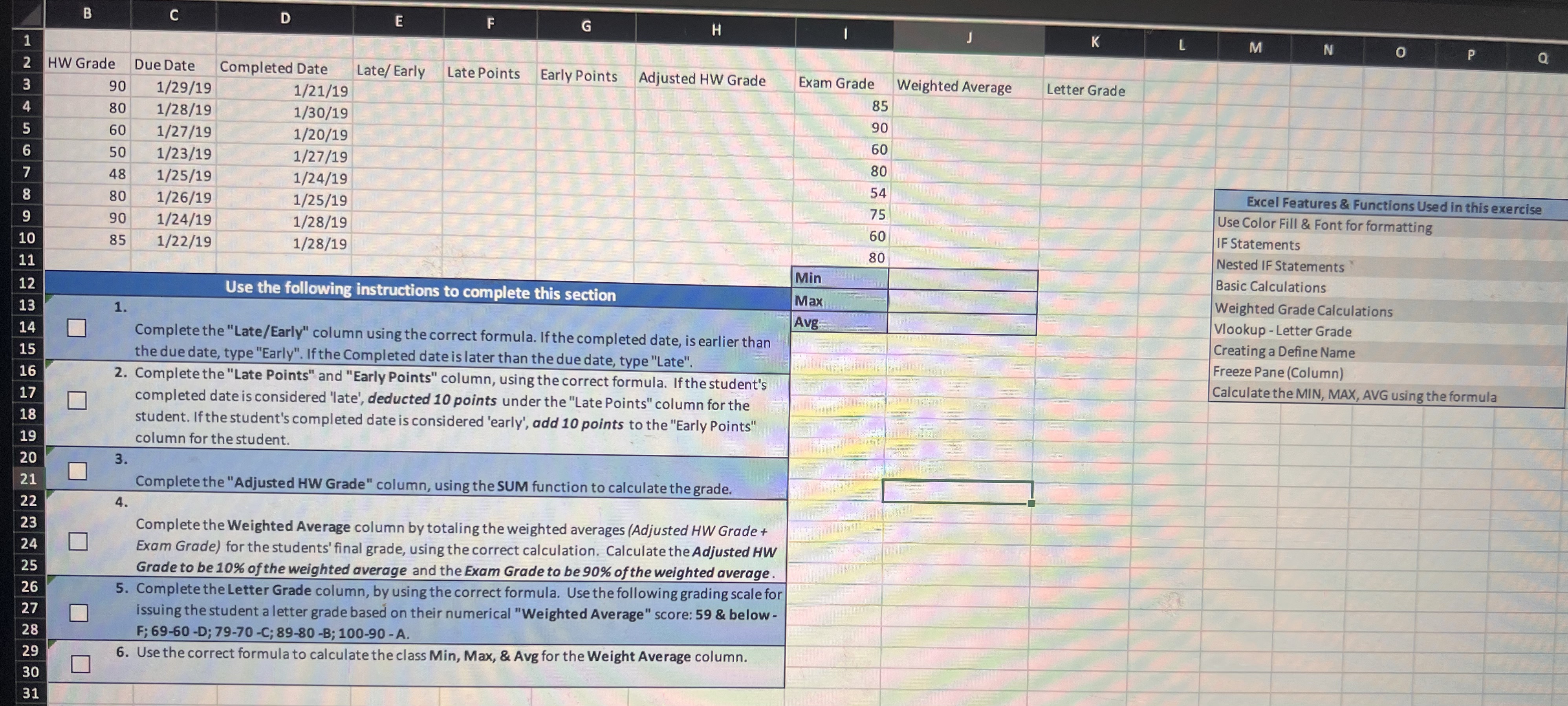 Solved 1 B C D E F G H 2 HW Grade Due Date Completed Date | Chegg.com