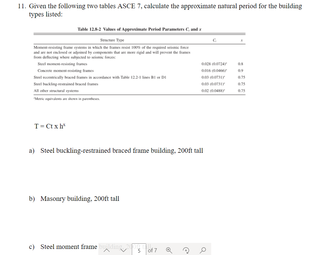Solved 11. Given the following two tables ASCE 7, calculate | Chegg.com