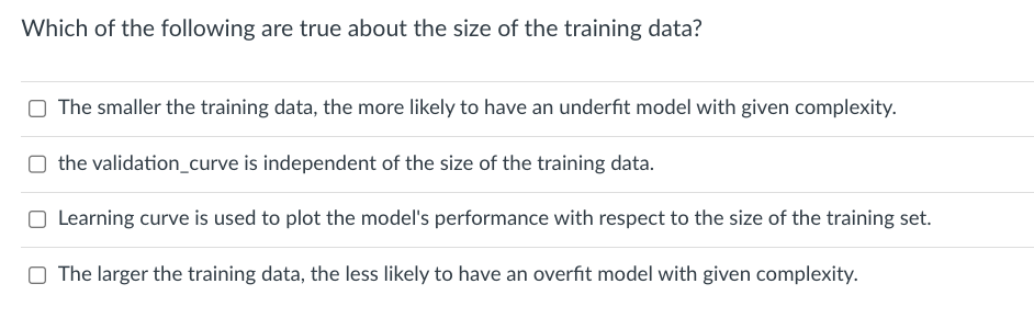Solved Which of the following are true about the size of the | Chegg.com