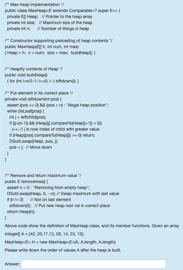 Solved Max Heap Implementation Public Class Max Heap