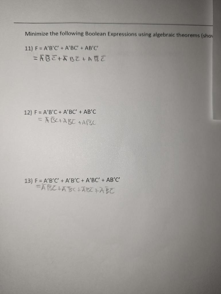 Solved Minimize the following Boolean Expressions using | Chegg.com