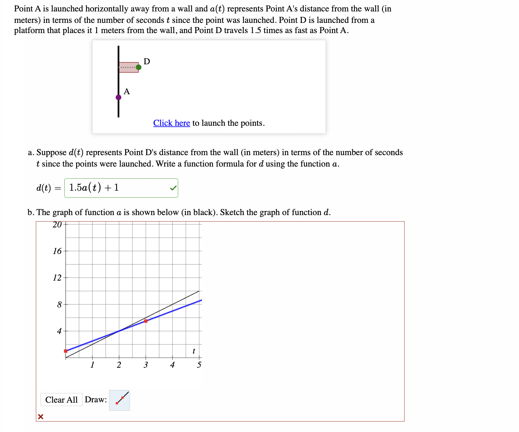 Solved Point A is launched horizontally away from a wall and | Chegg.com