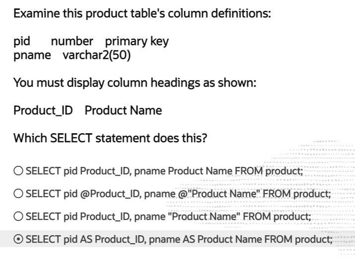 Solved Examine this product table's column definitions: pid | Chegg.com