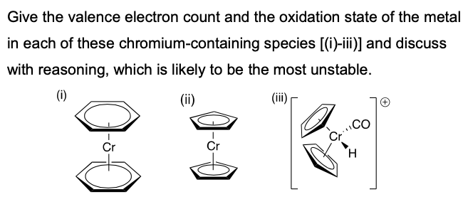 Solved Give the valence electron count and the oxidation | Chegg.com