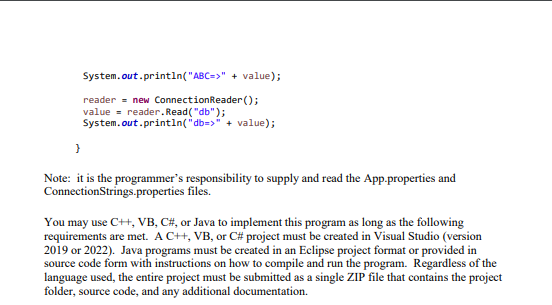 Solved Configuration Reader Develop a polymorphic | Chegg.com