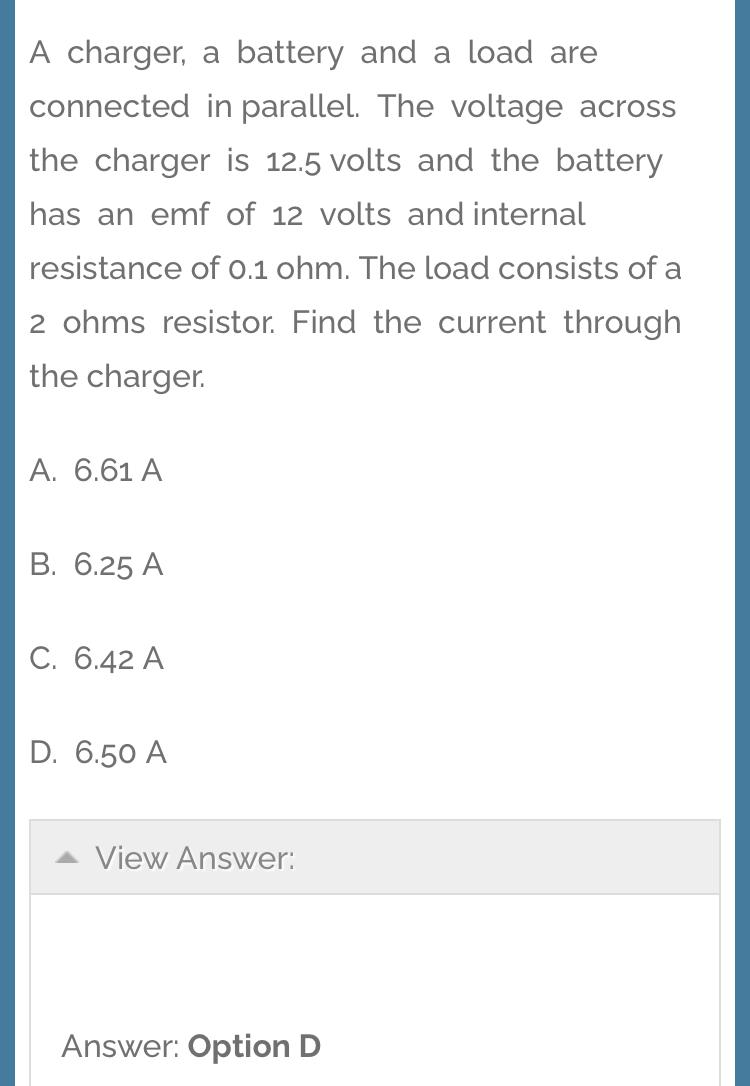Solved A charger, a battery and a load are connected in | Chegg.com