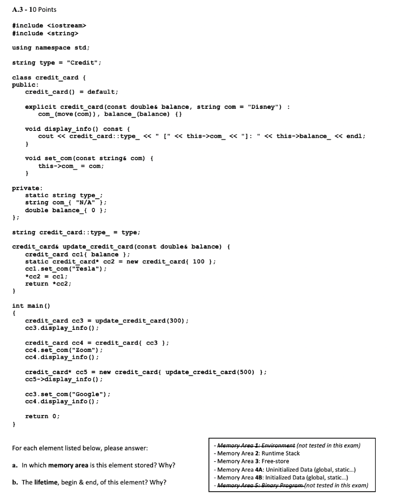 Solved A.3 - 10 Points #include #include using namespace | Chegg.com