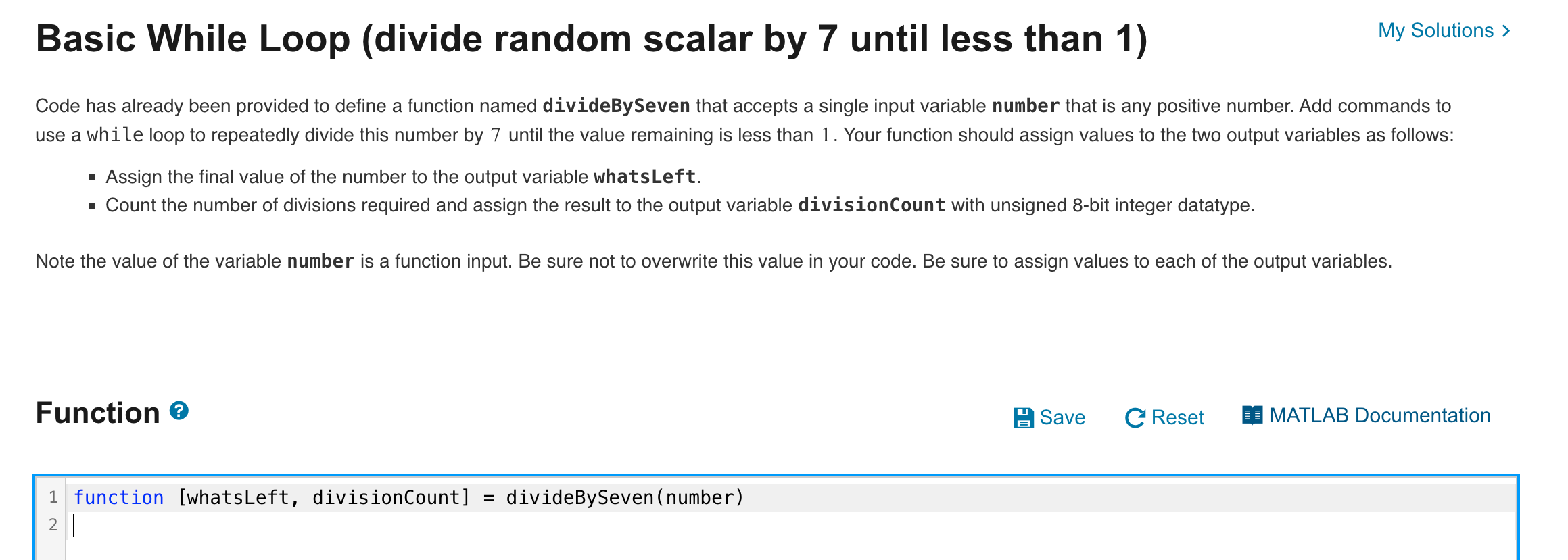 Solved Basic While Loop (divide random scalar by 7 until | Chegg.com