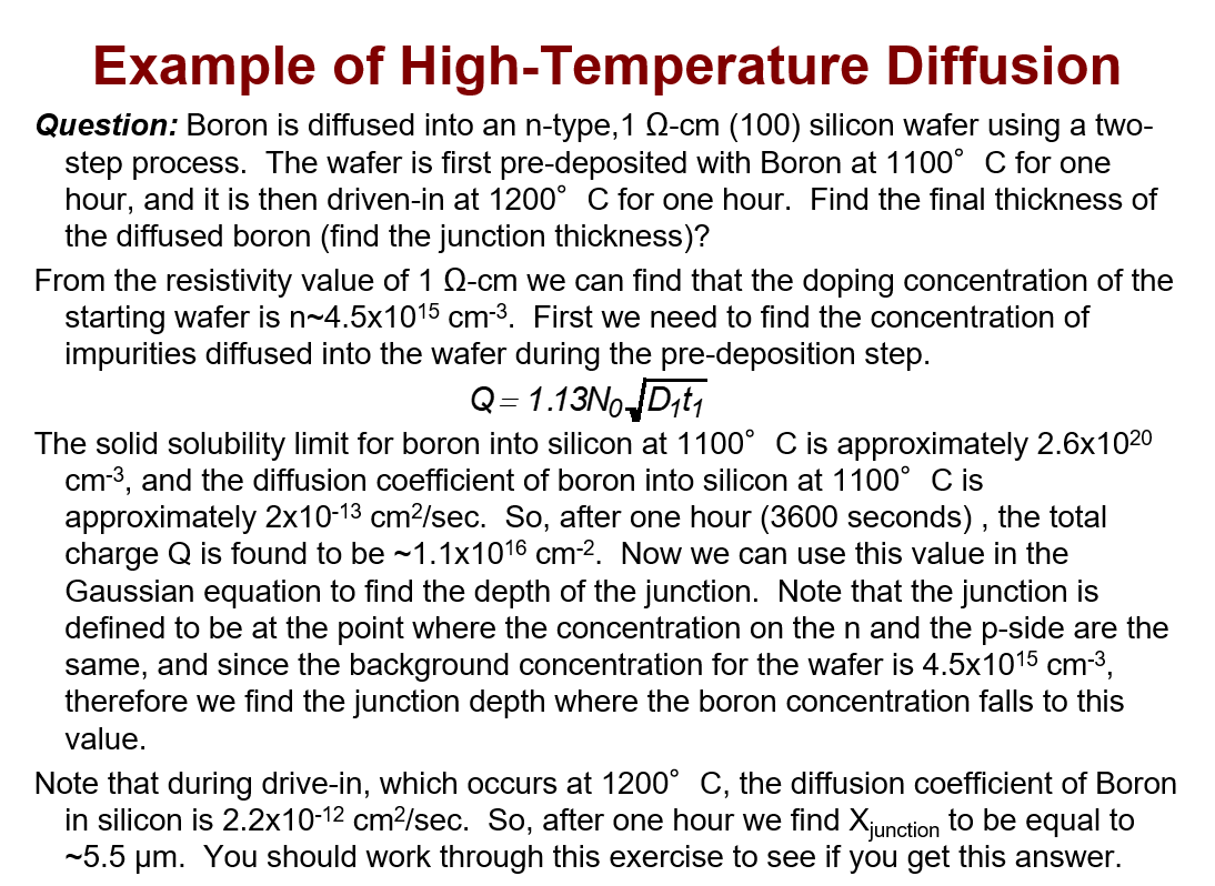 Example of High-Temperature Diffusion Question: Boron | Chegg.com