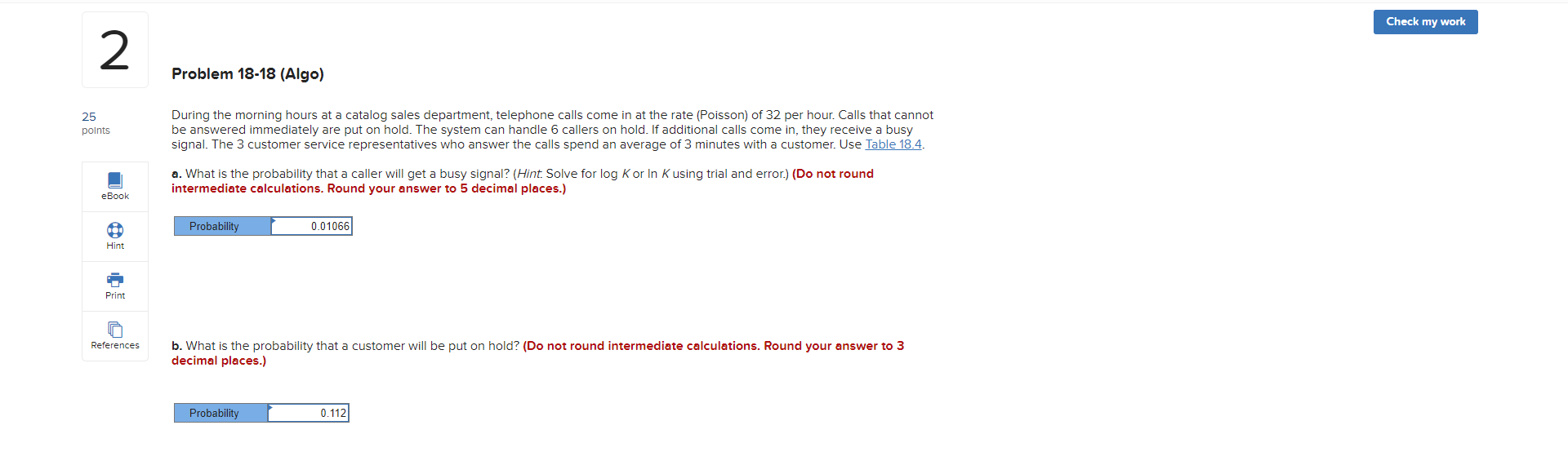 Solved Problem 18-18 (Algo)During the morning hours at a | Chegg.com
