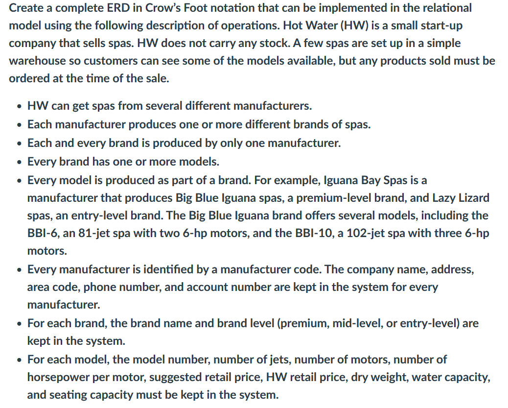 Solved Create a complete ERD in Crow's Foot notation that | Chegg.com