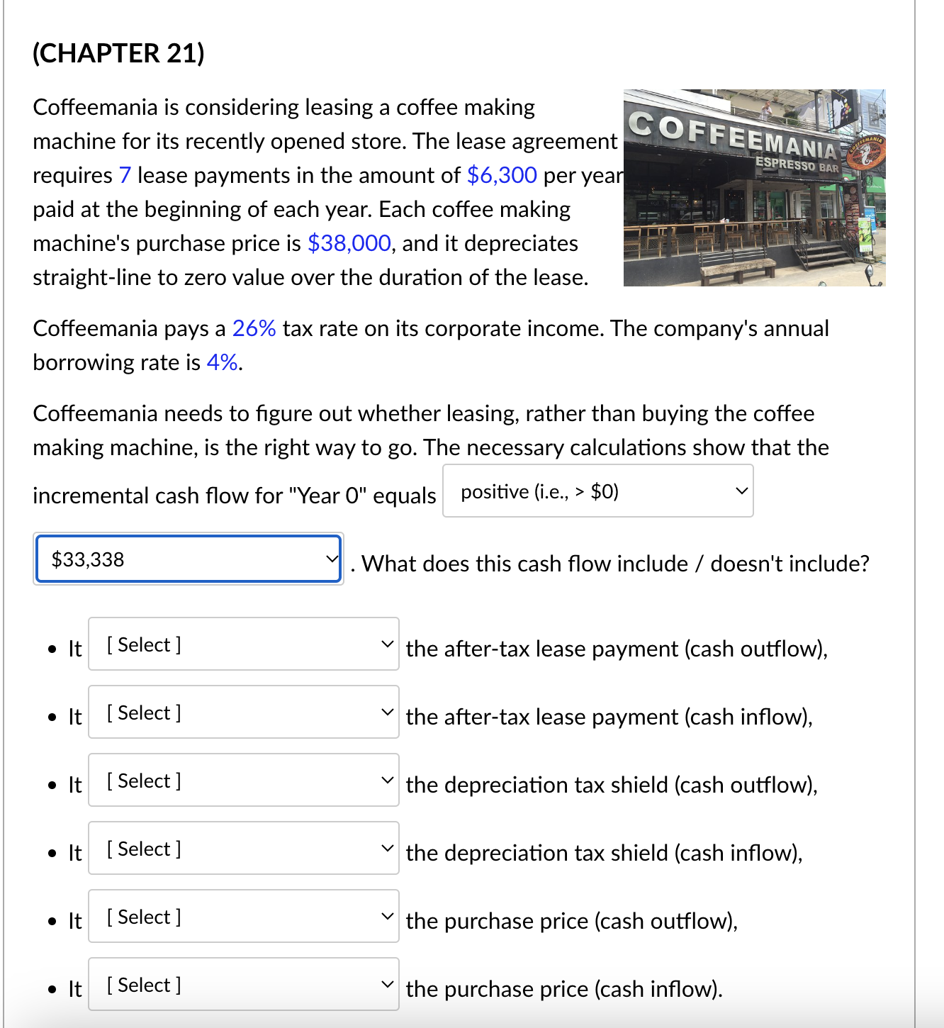 Solved (CHAPTER 21)Coffeemania is considering leasing a | Chegg.com