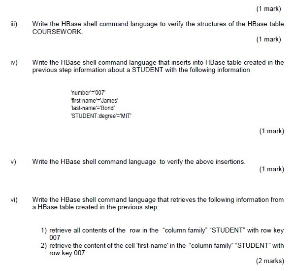 Question 7 Hbase And Hbase Shell Command 10 Marks