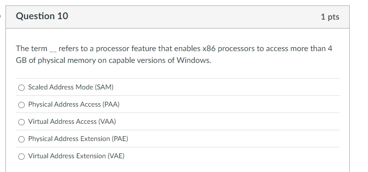 Solved Question 10The term refers to a processor feature | Chegg.com