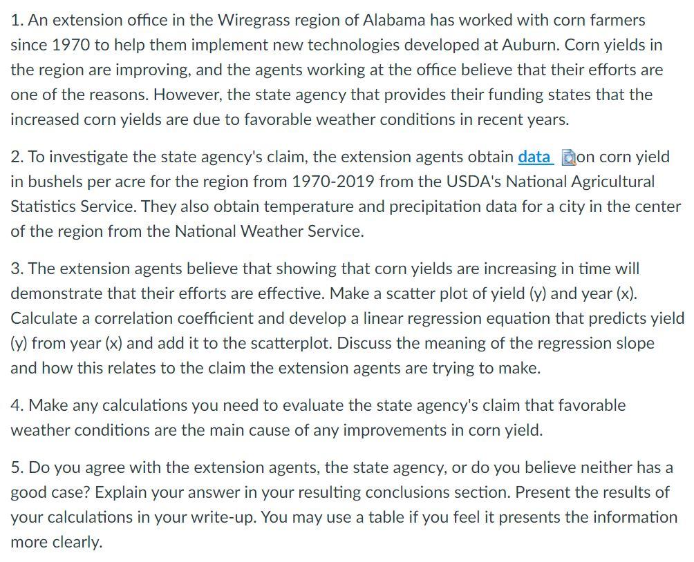 1. An extension office in the Wiregrass region of | Chegg.com