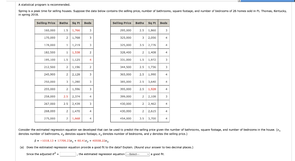 Solved A statistical program is recommended. in spring 2018. | Chegg.com