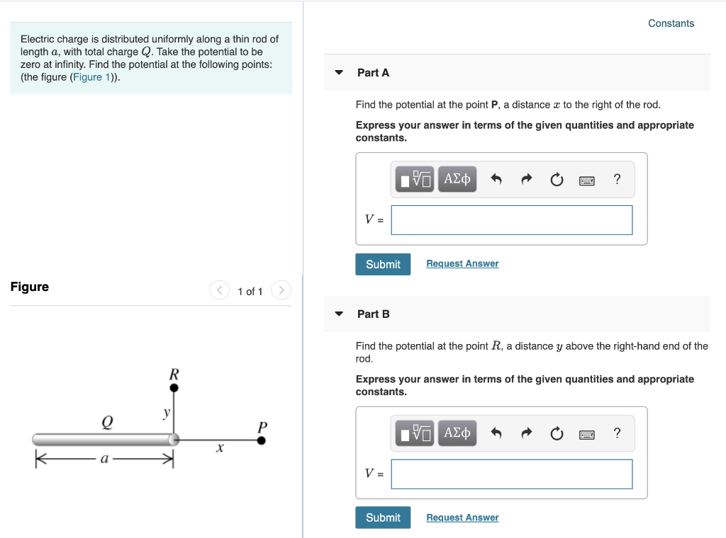 Solved Constants Electric charge is distributed uniformly | Chegg.com