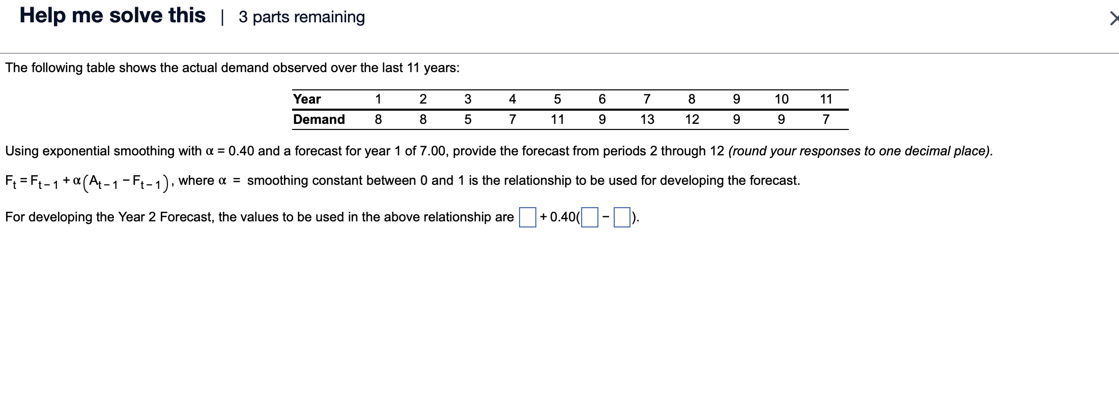 Solved Help me solve this ∣3 parts remaining The following | Chegg.com