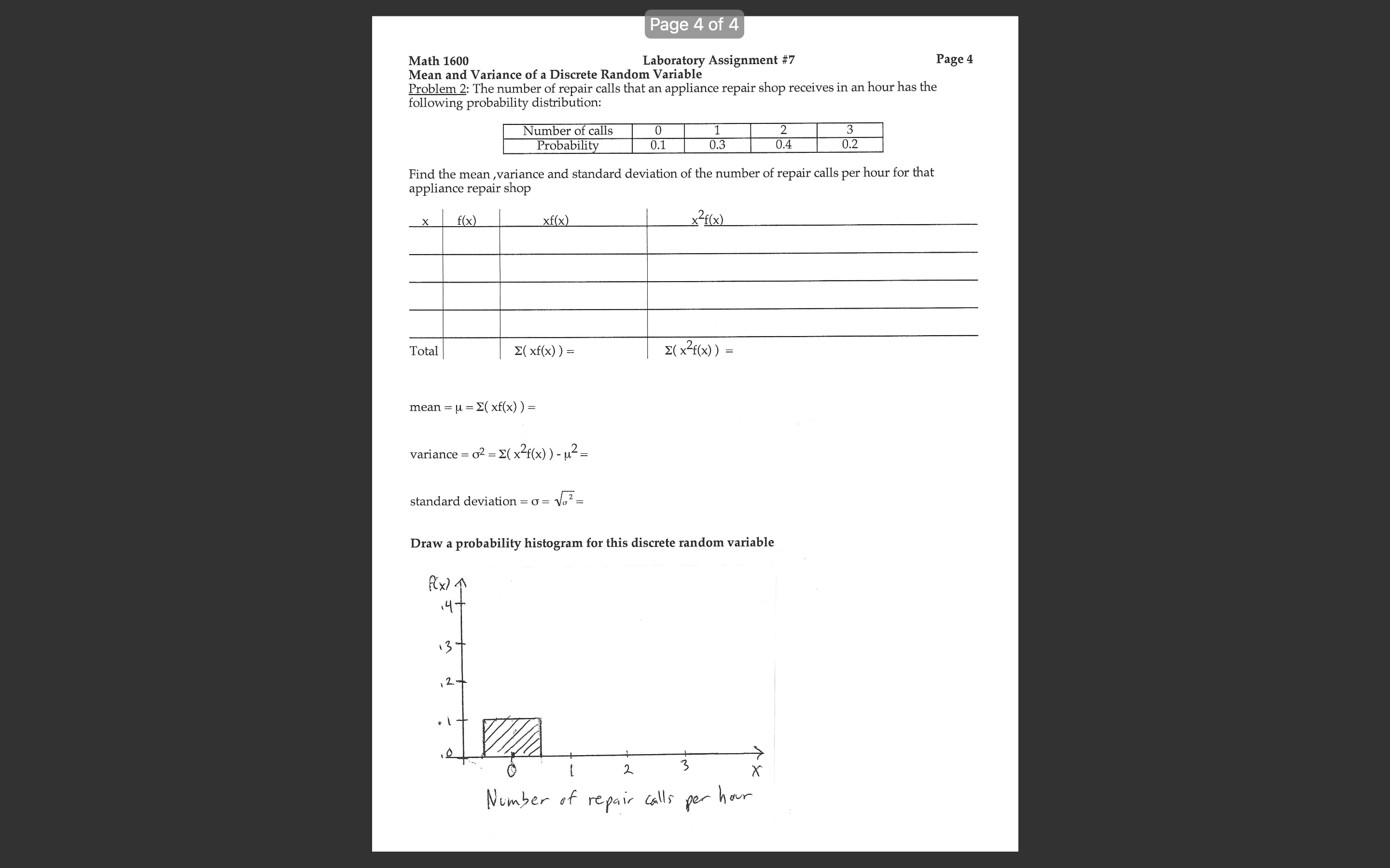 Solved Math 1600 Laboratory Assignment \#7 Page 4 Mean and | Chegg.com