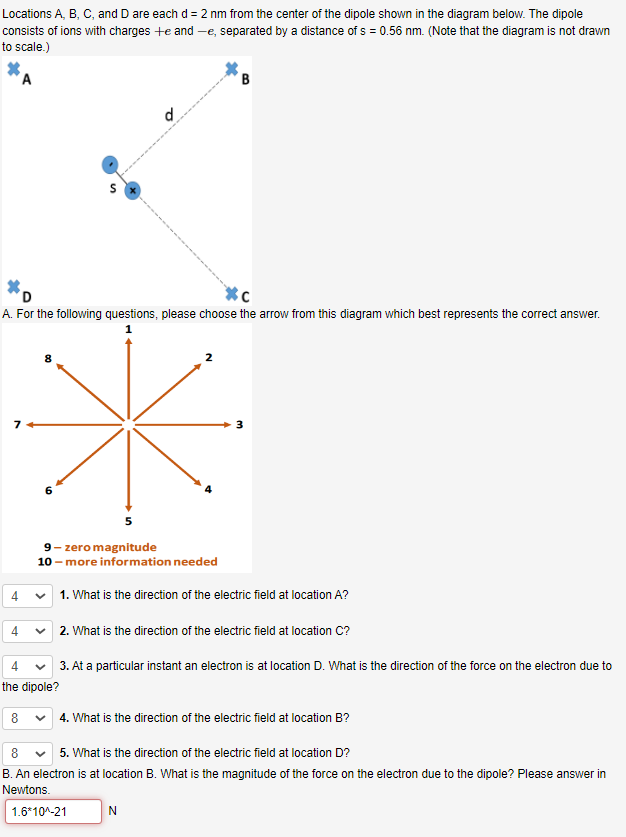 Solved Locations A,B,C, and D are each d=2 nm from the | Chegg.com