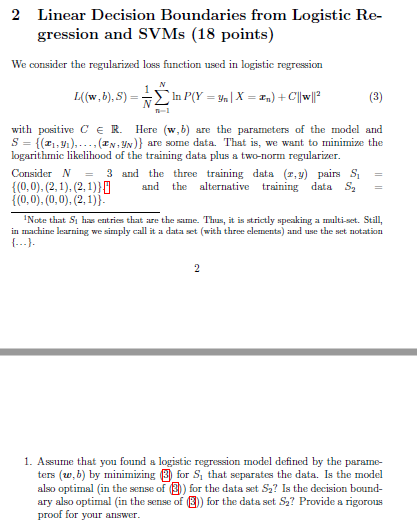 Solved 2 Linear Decision Boundaries from Logistic Re- | Chegg.com