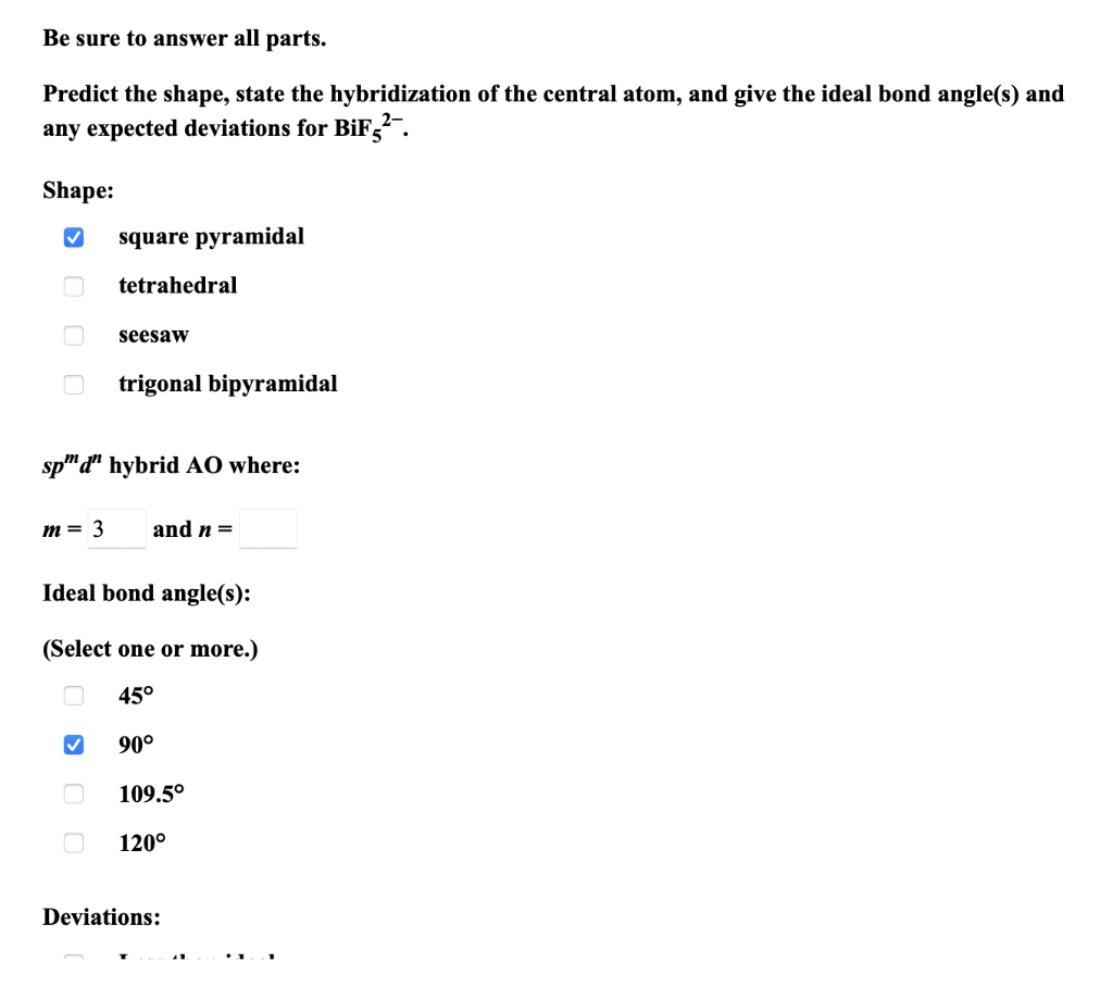 Solved Be sure to answer all parts. Predict the shape, state | Chegg.com