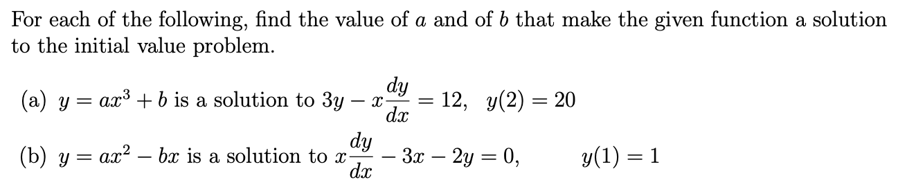 Solved For each of the following, find the value of a and of | Chegg.com