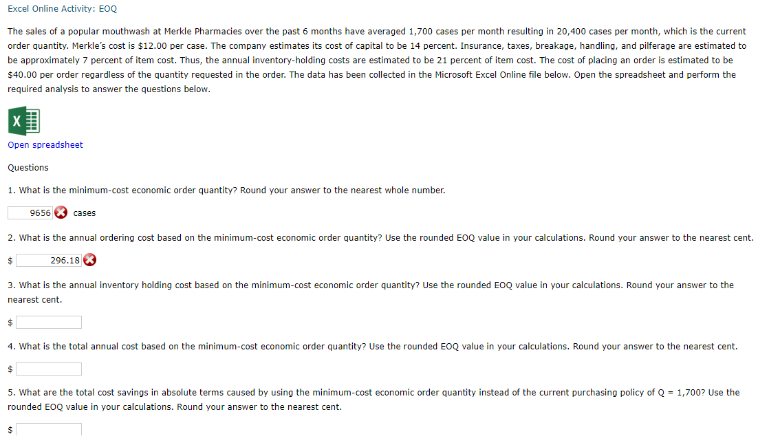 Solved Economic Order Quantity Model Annual Demand Rate | Chegg.com
