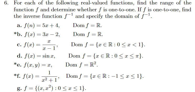 Solved For each of the following real-valued functions, find | Chegg.com
