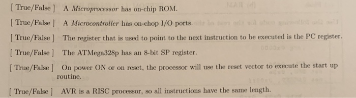 Solved True/False] A Microprocessor has on-chip ROM | Chegg.com
