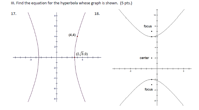 Solved III. Find the equation for the hyperbola whose graph | Chegg.com