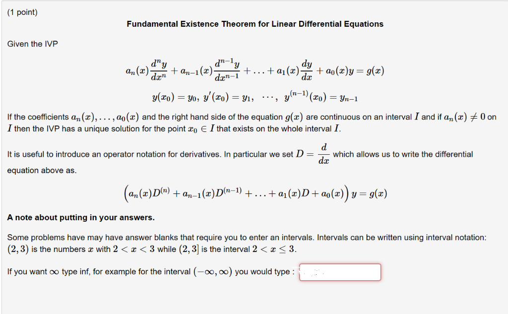 Solved 1 point) Fundamental Existence Theorem for Linear | Chegg.com