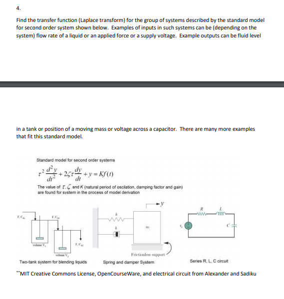 4. Find the transfer function (Laplace transform) for | Chegg.com