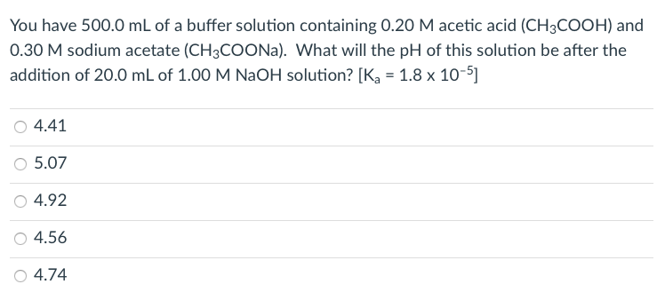Solved You have 500.0 mL of a buffer solution containing | Chegg.com