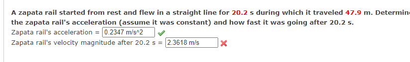 Solved A zapata rail started from rest and flew in a | Chegg.com