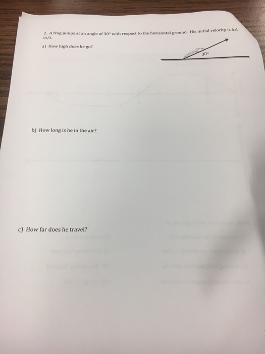 Solved 2. A frog jumps at an angle of 30° m/s with respect | Chegg.com