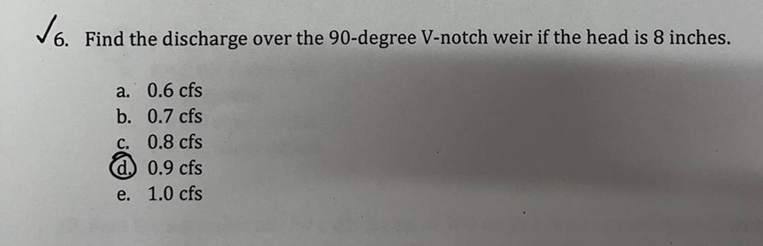 Solved 6 Find the discharge over the 90-degree V-notch weir | Chegg.com