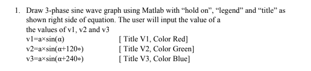 Solved 1. Draw 3-phase sine wave graph using Matlab with | Chegg.com