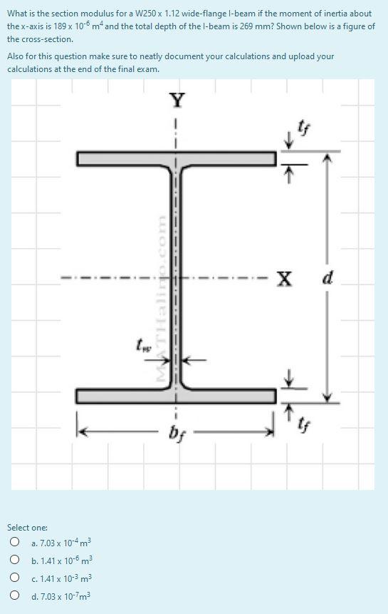 Solved What is the section modulus for a W250 x 1.12 | Chegg.com