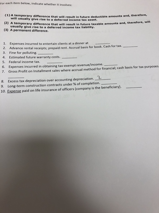 Solved For each item below, indicate whether it involves: | Chegg.com