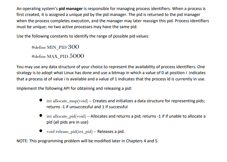 Solved An operating system's pid manager is responsible for | Chegg.com